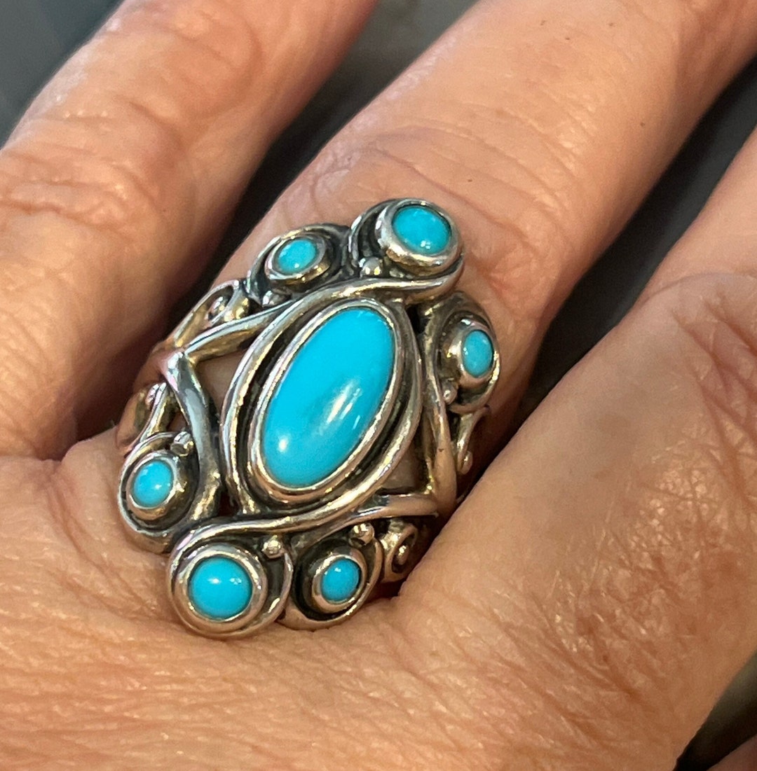 Relios Sterling Vintage Turquoise Ring - Etsy