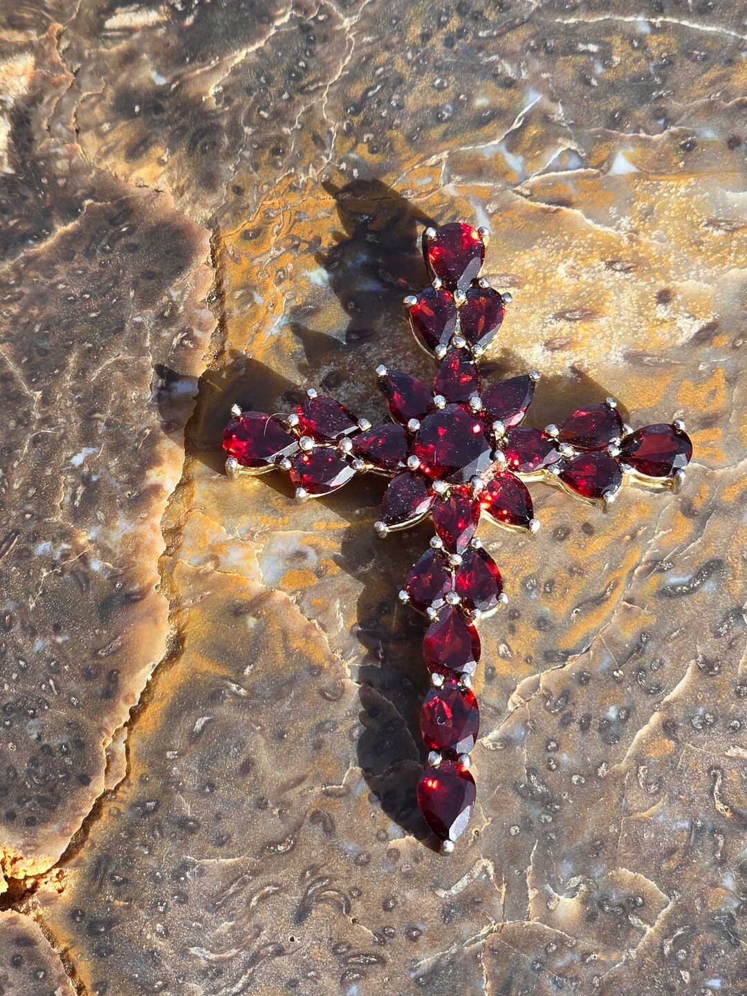 Sterling Silver Garnet Cross Pendant - Etsy