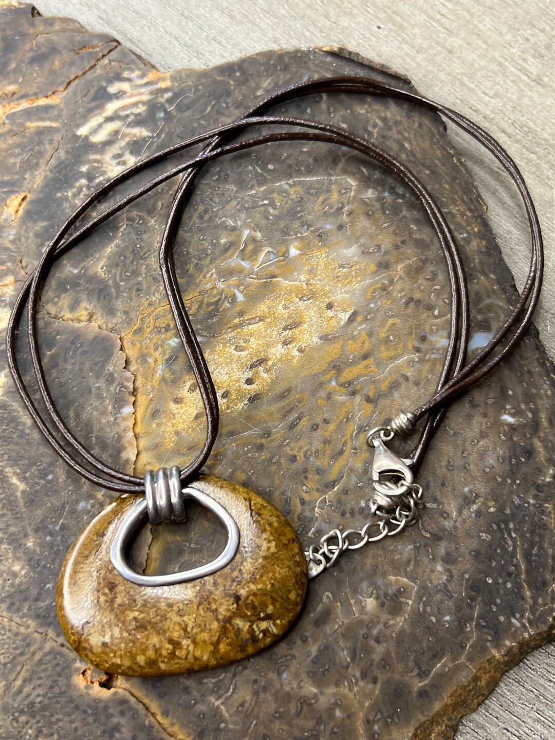 Vintage Silpada Sterling and Bronzite Necklace on Leather Cord - Etsy