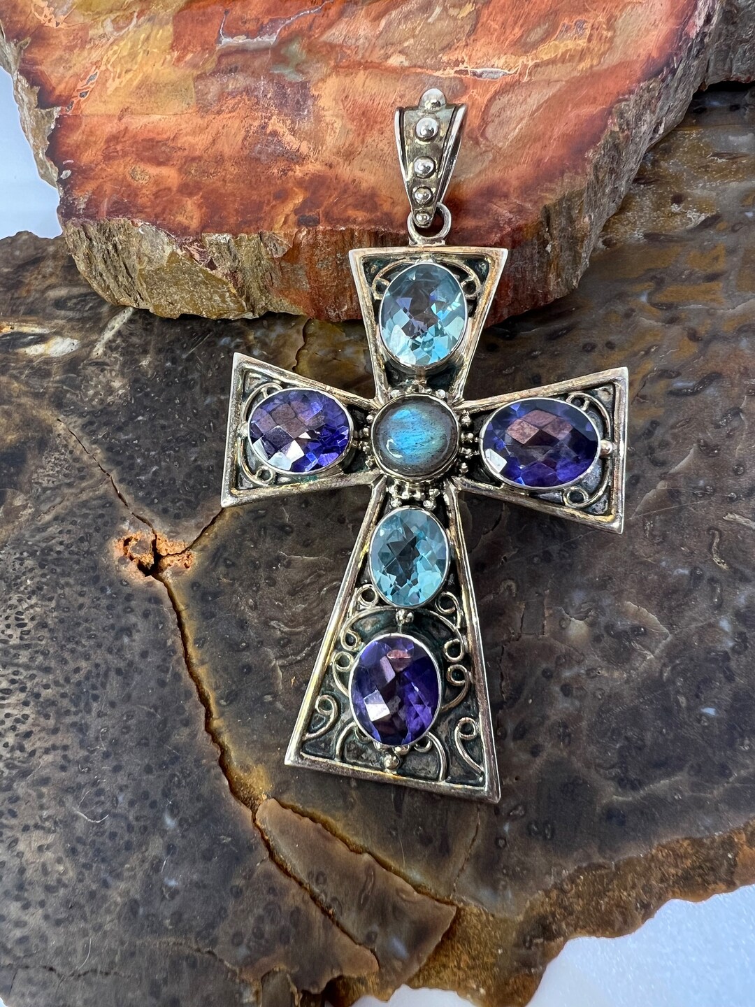 NB Designer Cross Pendant With Gemstones - Etsy