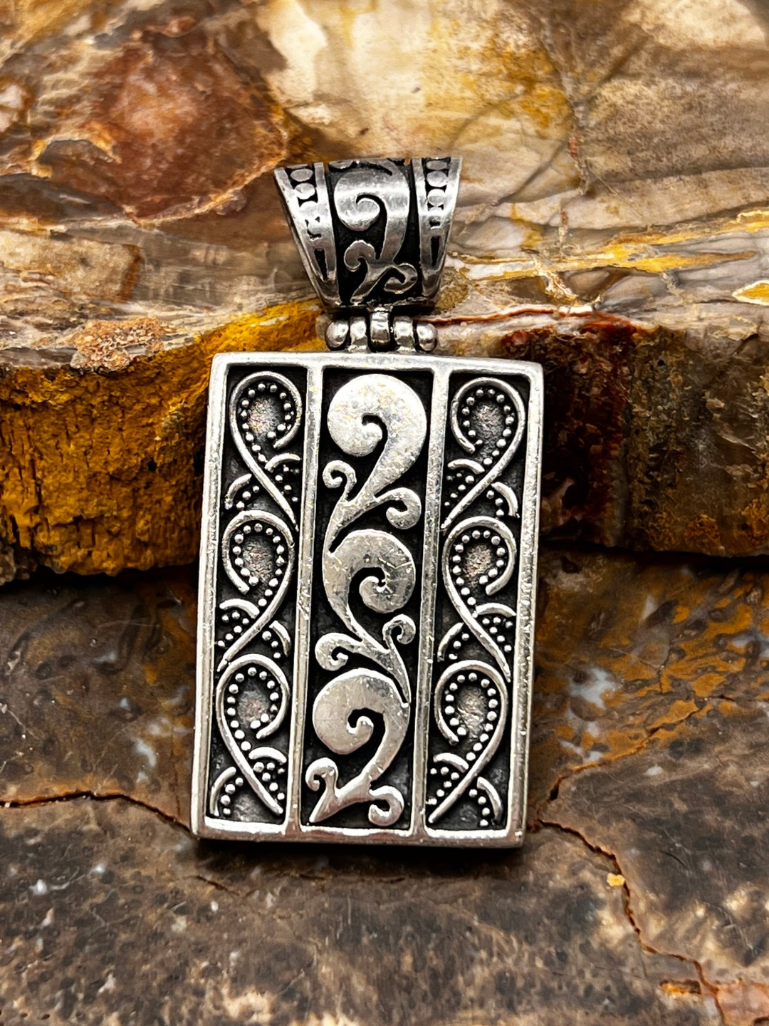 Sterling Pendant With Scroll Work and Hinged Bail - Etsy