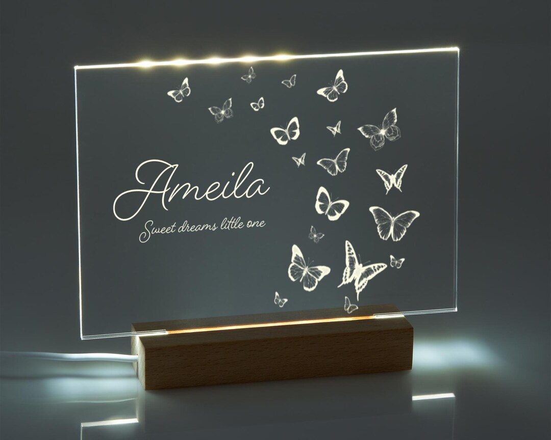LED Night Light Lamp Personalised Name With Butterfly | Children Night ...