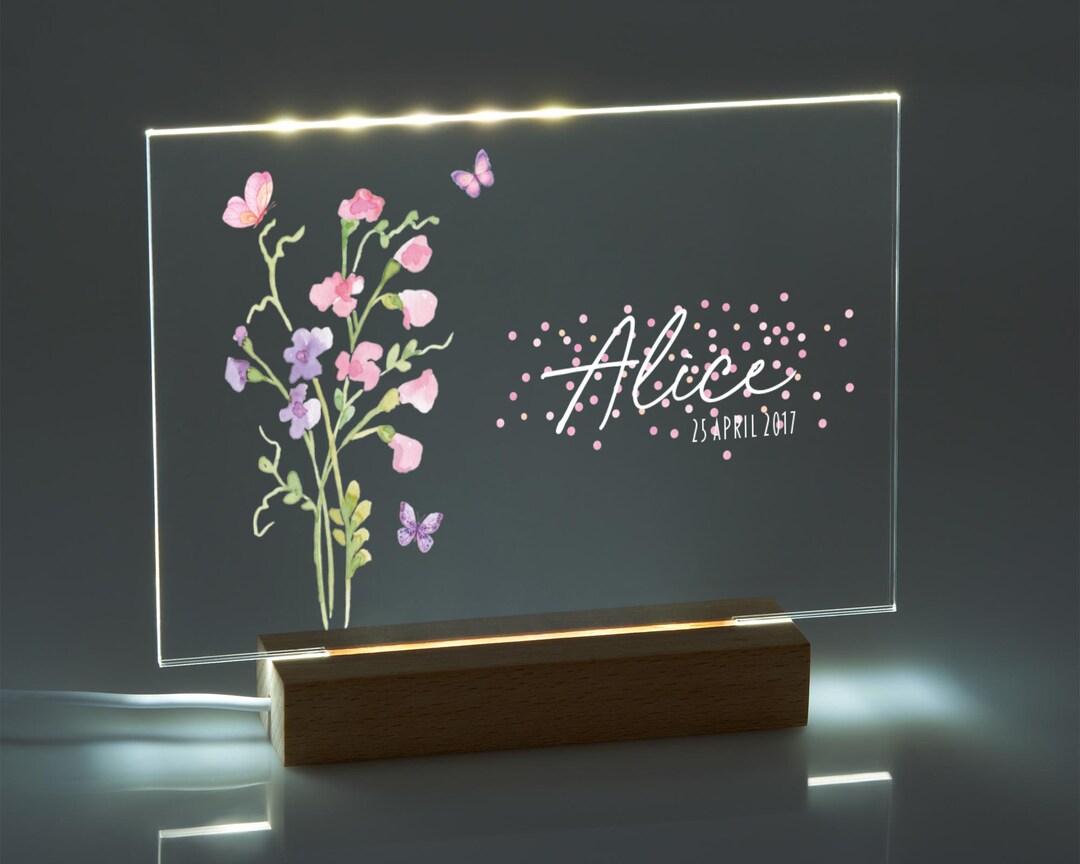 Name and Birthday With Flower Light up Lamp | Children's Night Light ...