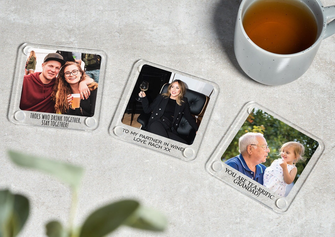 Personalised Photo Coasters, Drinks Coaster Gift With Message for ...