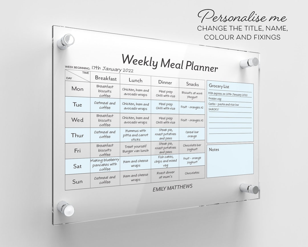 Meal Planner | Personalised Family Planner | Weekly Planner | Wall ...