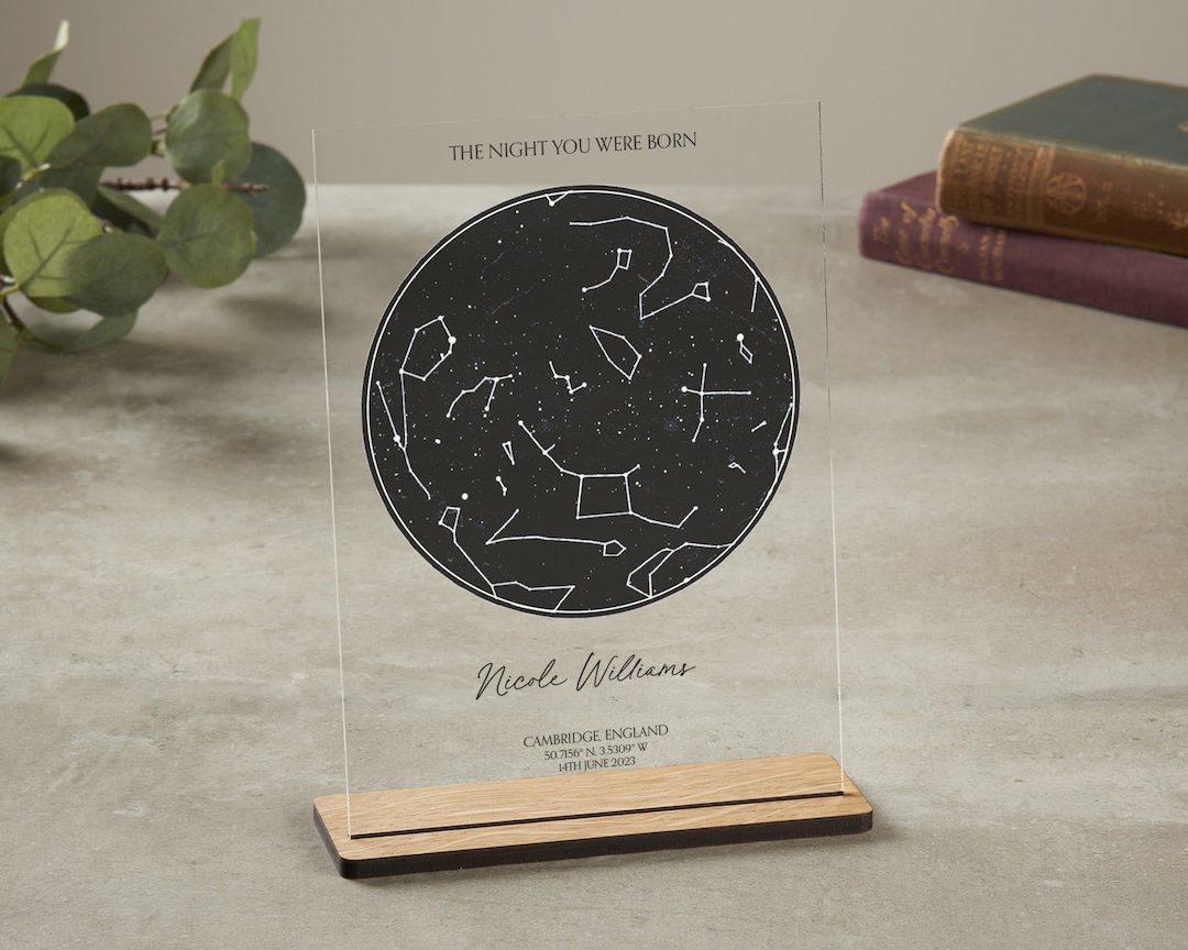 Custom Birthday Star Map, Personalised Constellation Gift With Stand ...
