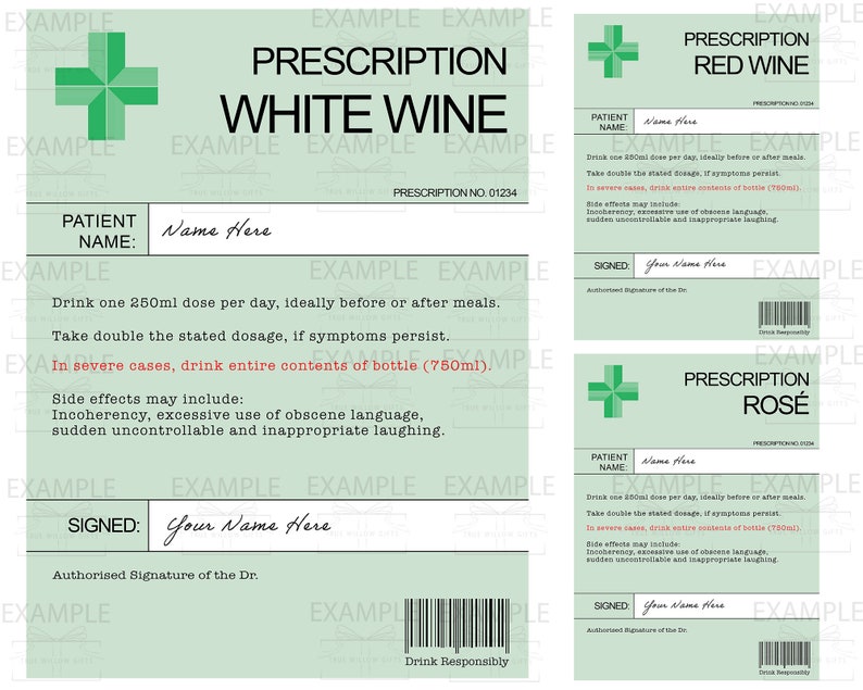 Personalised Prescription Wine Bottle Labels Red Wine White - Etsy