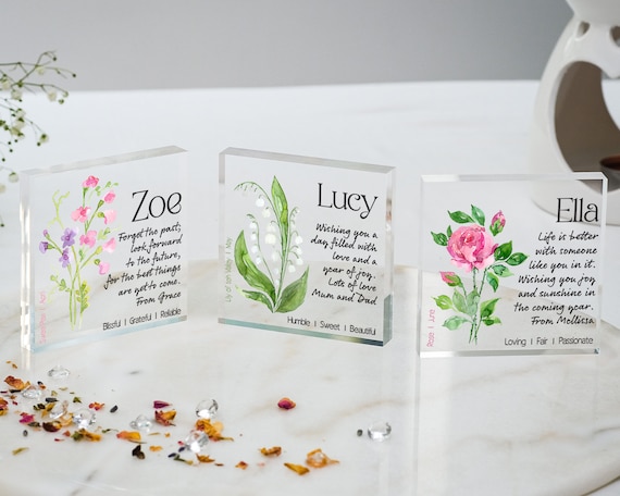 Birthday Gift Birth Flower Personalised Birth Flower Plaque - Etsy
