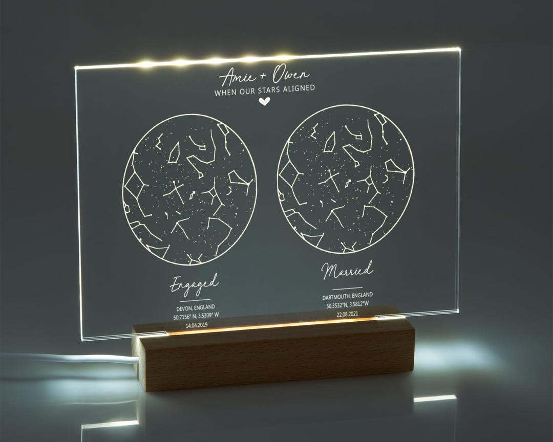 Custom Wedding Date Star Map | LED Personalised Constellation With ...