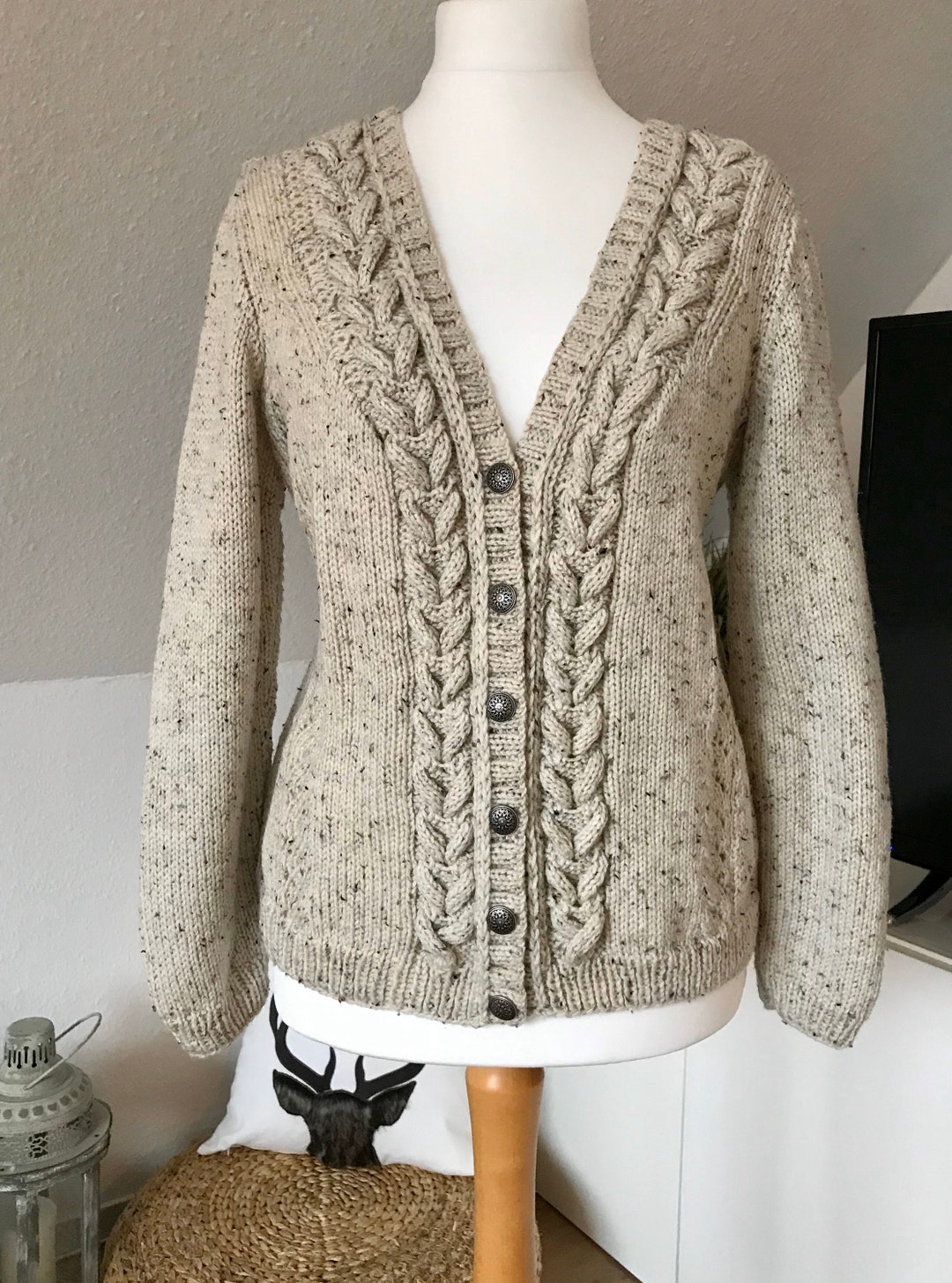 Hand-knitted Jacket in Traditional Style Made of Tweed Yarn - in Your ...