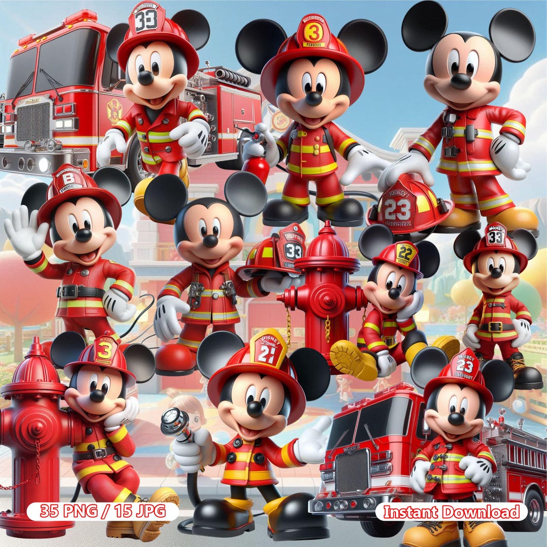 Mickey Mouse Firefighter Clipart Pack PNG - Mickey Mouse Sublimation ...