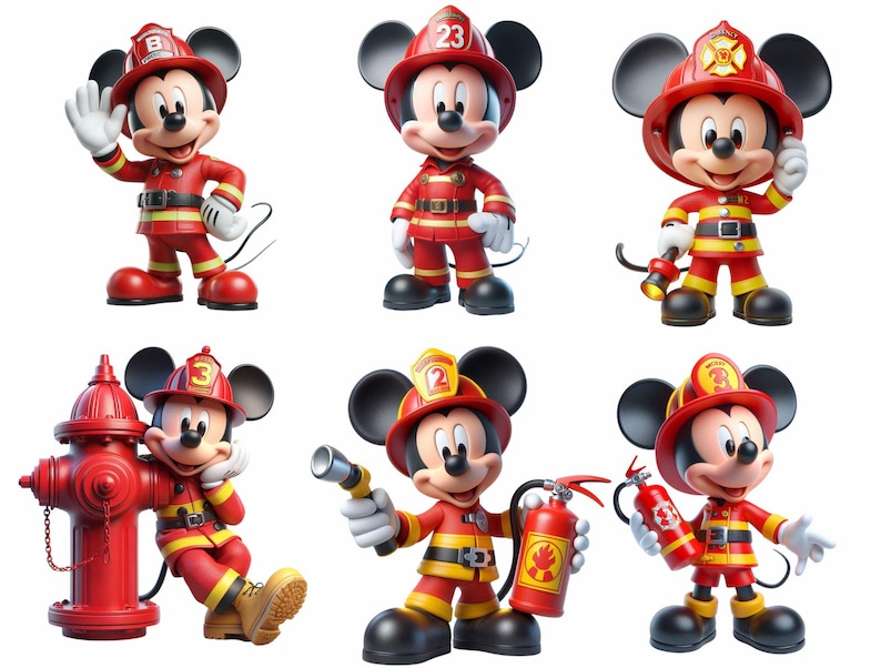 Mickey Mouse Firefighter Clipart Pack PNG - Mickey Mouse Sublimation ...