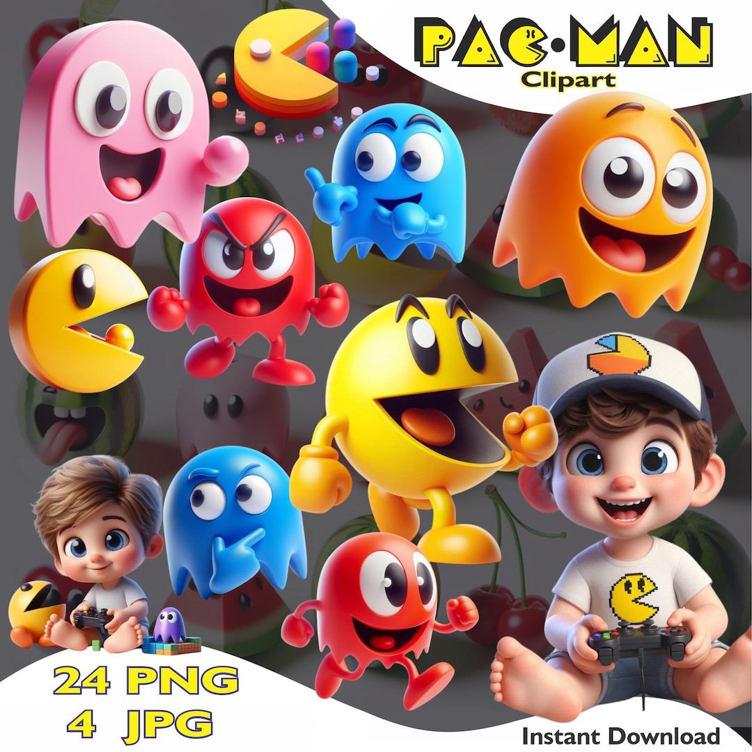 Pac-man Clipart - Pac-man PNG - Cute Arcade Characters - Retro Game ...