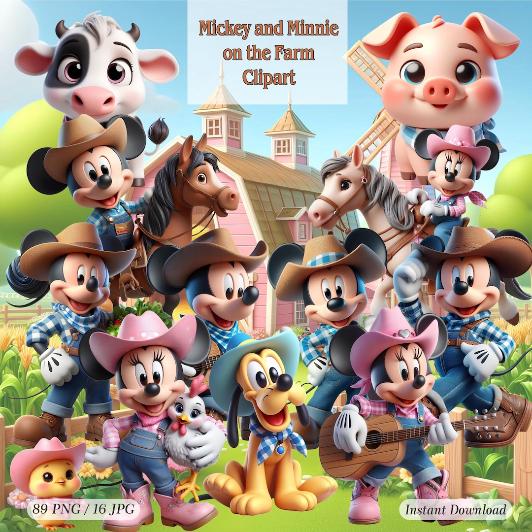 Mickey and Minnie on the Farm Clipart - Disney Farm - Mickey the Farmer ...