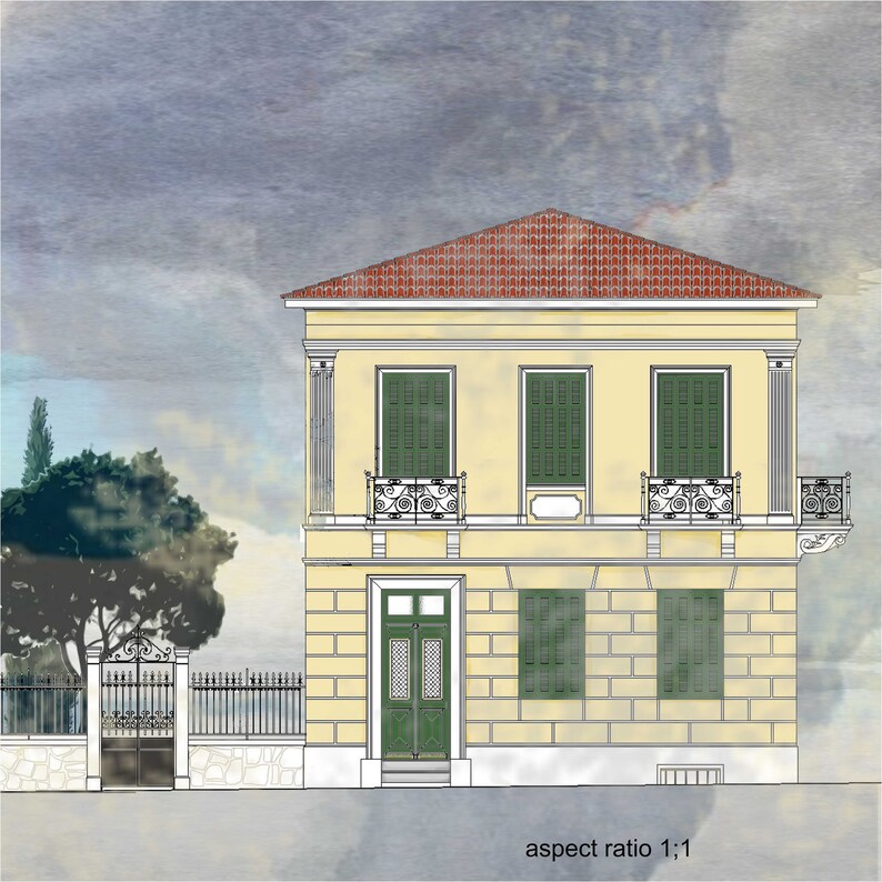 Downloadable Architectural Illustration of a Greek Neoclassical House ...
