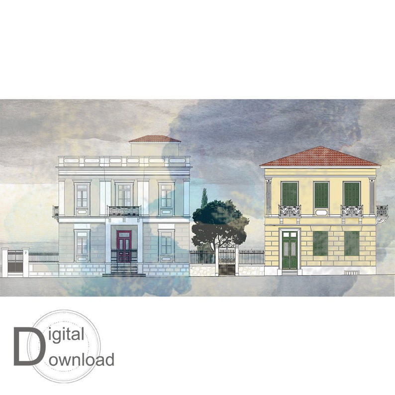 Downloadable Architectural Illustration of a Greek Neoclassical House ...