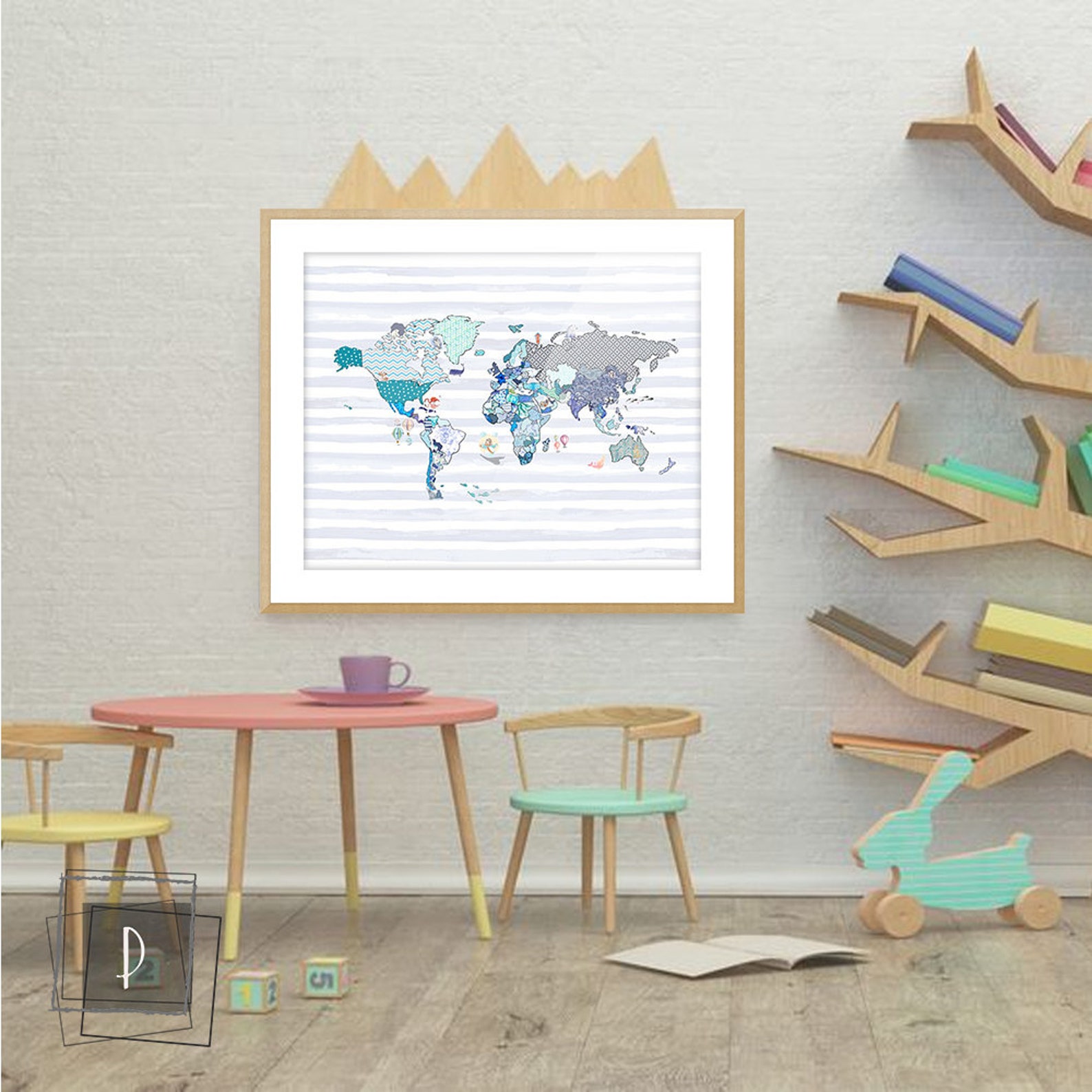 Kids Poster With World Map With Animals Print Nursery World - Etsy