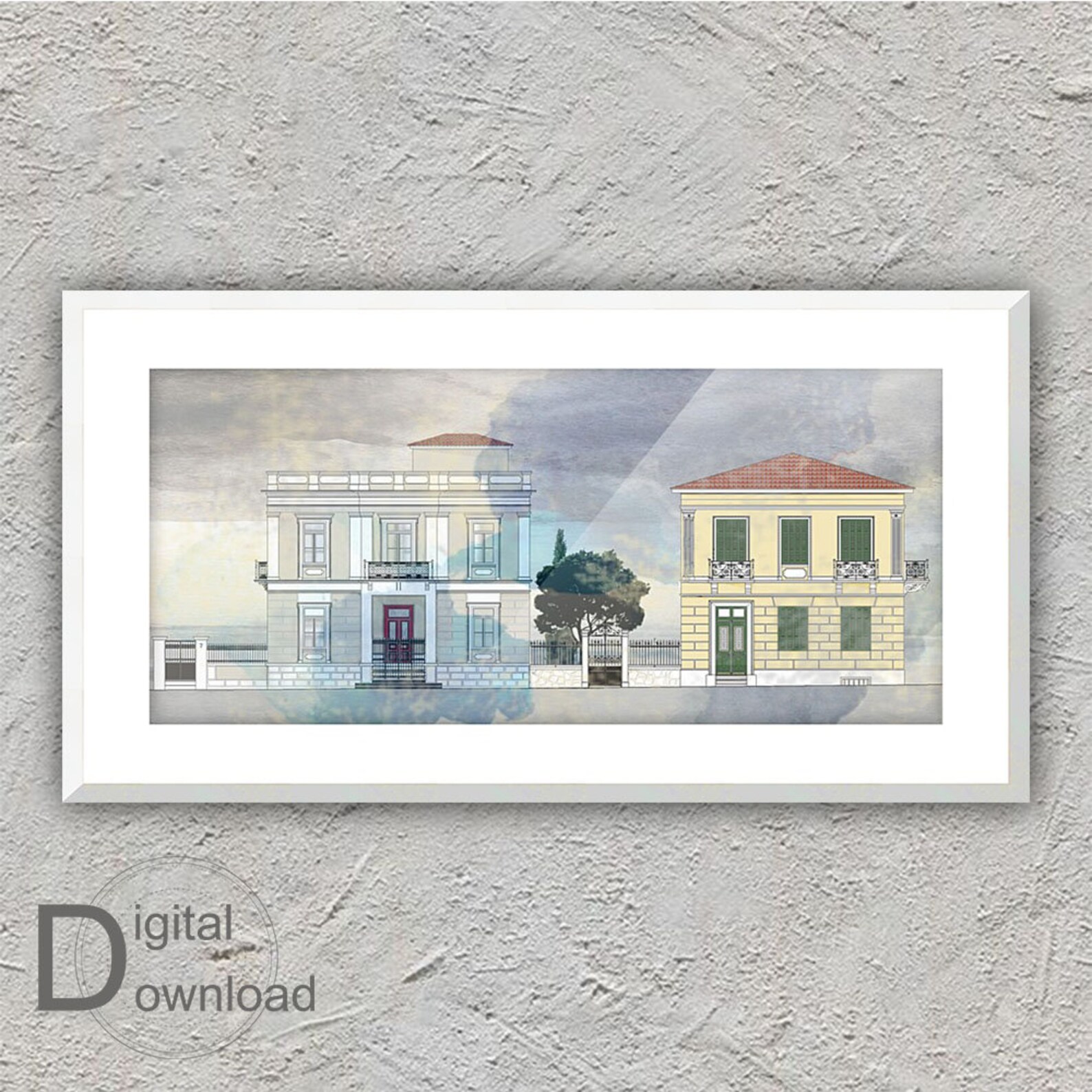 Downloadable Architectural Illustration of a Greek Neoclassical House ...