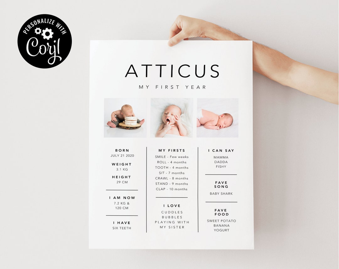 Modern Photo Milestone First Year Poster Template Instant - Etsy