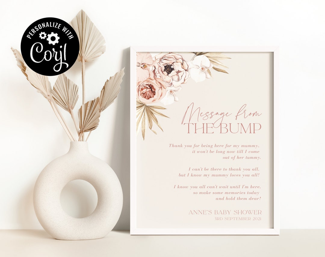 Boho Floral Message From the Bump Sign Template Instant Download Using ...
