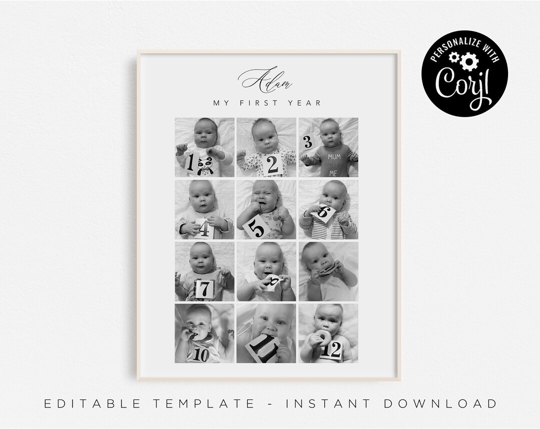 My First Year Baby Photos Grid Art Print Template Instant Download ...