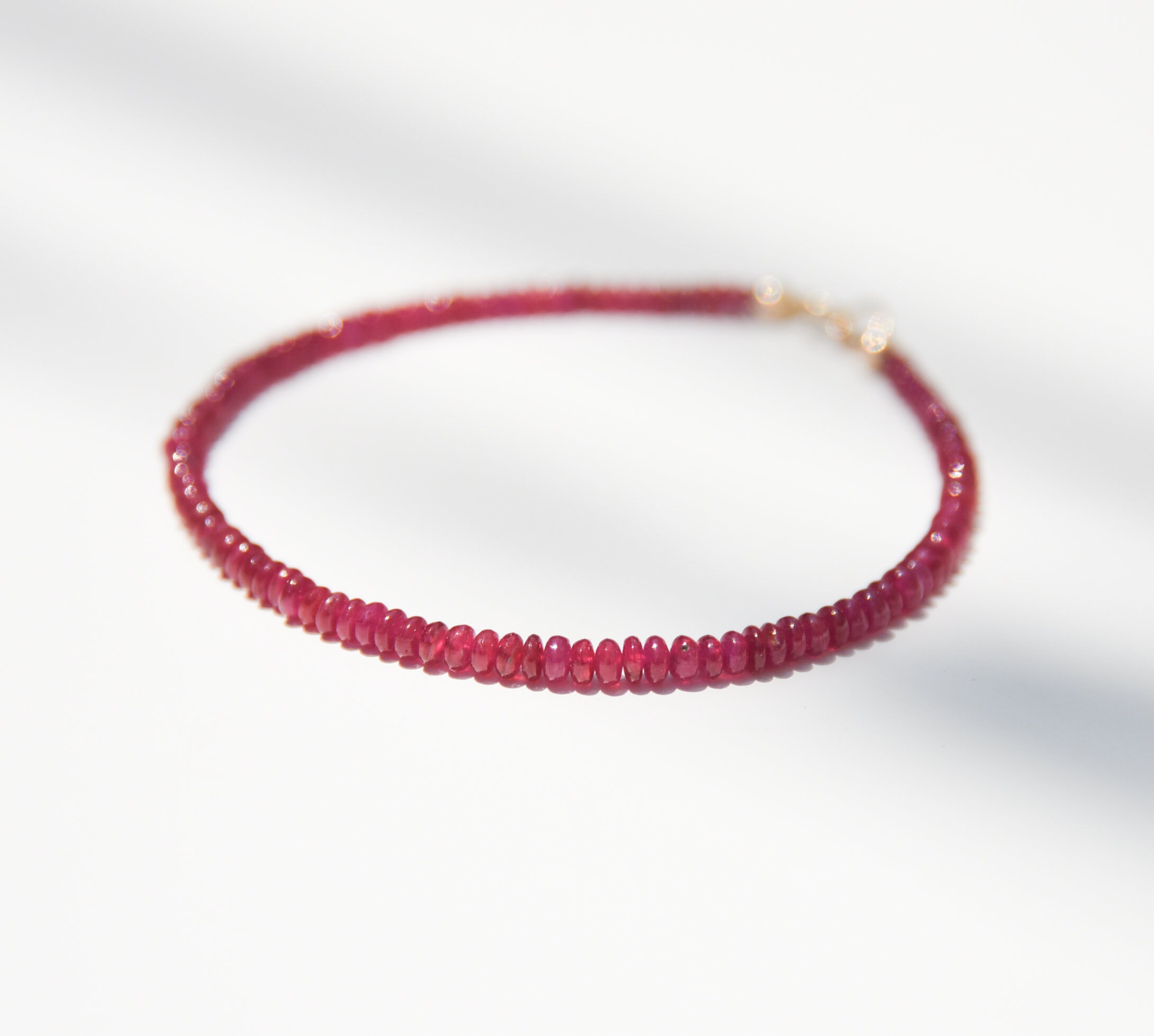 Ruby and Solid 14k Bracelet, Dainty Natural Red Ruby and 14 Karat Gold ...