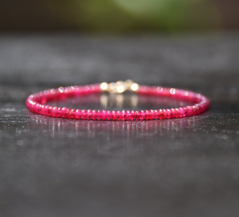 Ruby and Solid 14k Bracelet, Dainty Natural Red Ruby and 14 Karat Gold ...