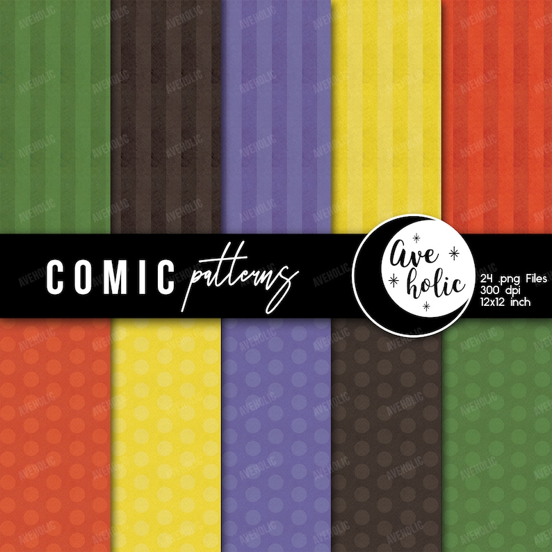 Digital Papers Comics, Patterns, Commercial Use, Stripes Lines Dots ...