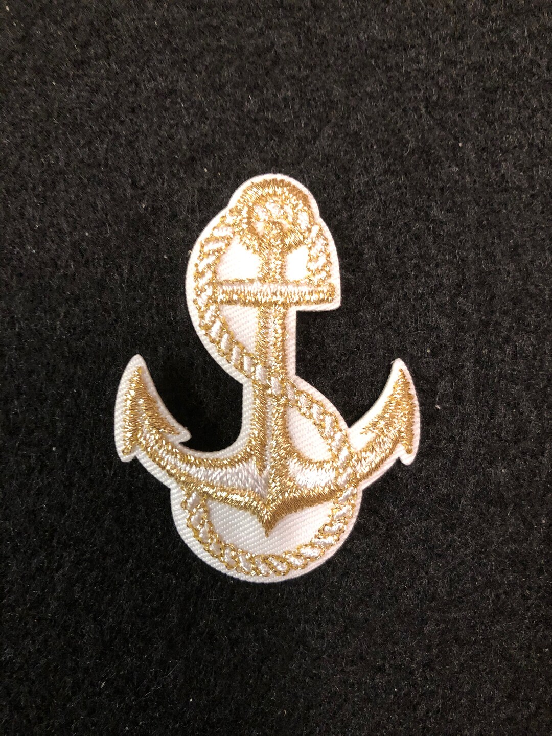 Applique - Detailed Metallic Gold Anchor on White Background - Iron On ...