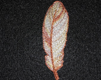 Applique Elegant Embroidered Feather in Blues and Metallic | Etsy