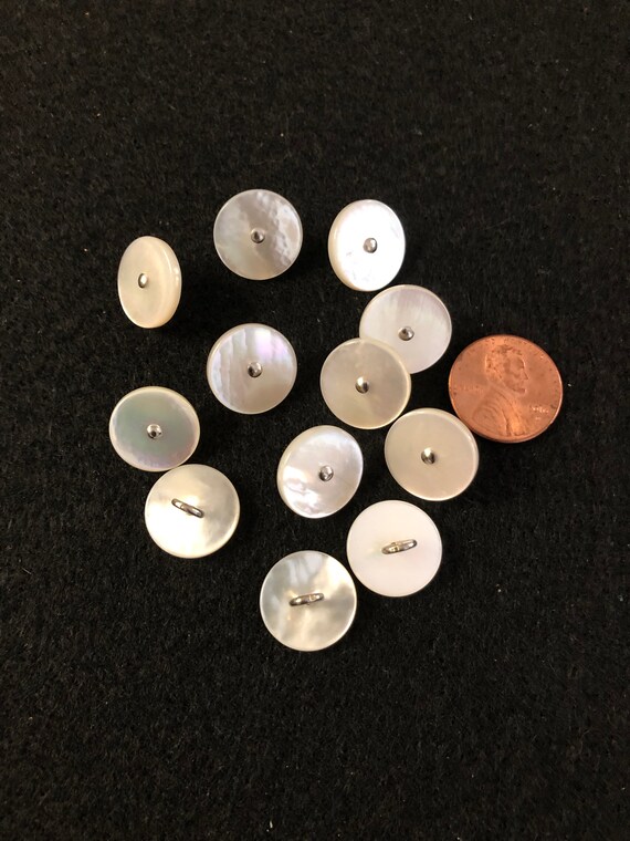 12 Pretty Mother of Pearl Buttons Set in Metal Closures & Fasteners ...
