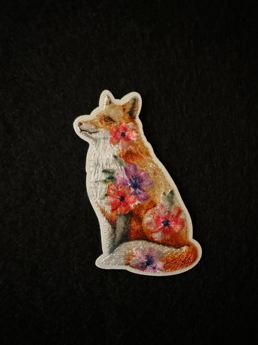 Applique - Embroidered Fox With Red and Purple Flowers - Iron On - Etsy