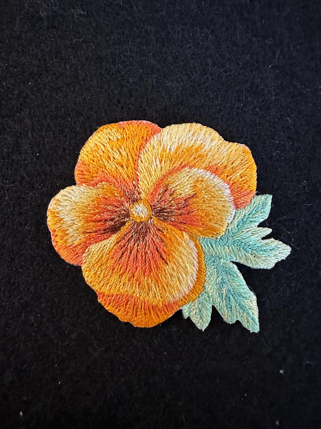 Applique - Embroidered Yellow and Orange Pansy With Gold Metallic ...