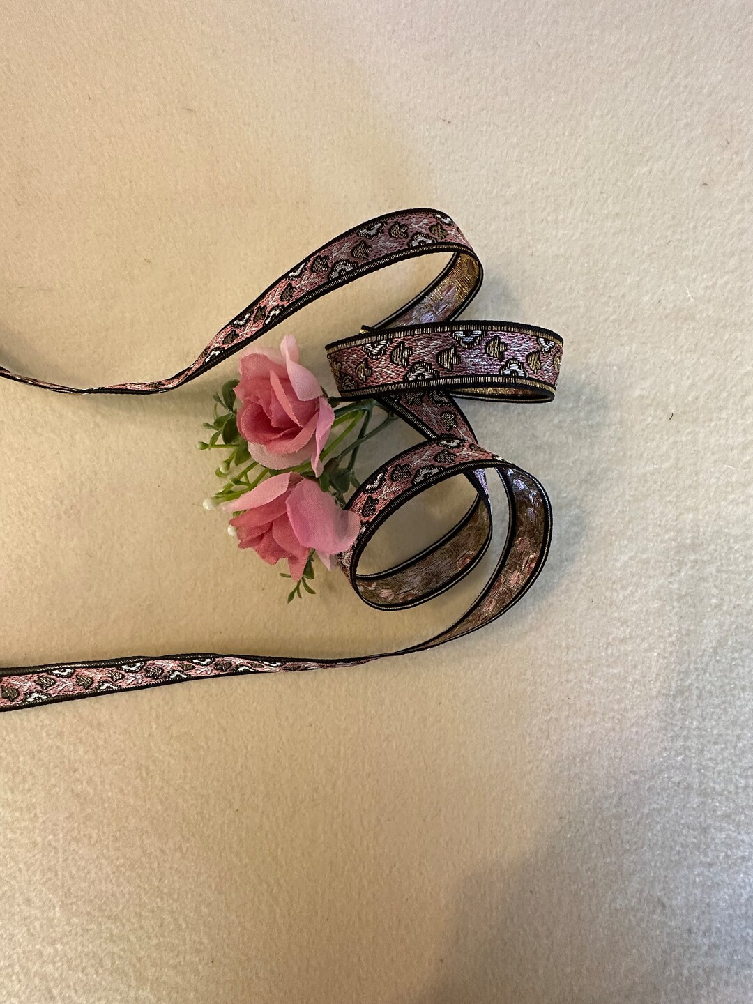 Jacquard Braid - Art Deco Design in Mauve, Black and Metallic Gold - Etsy