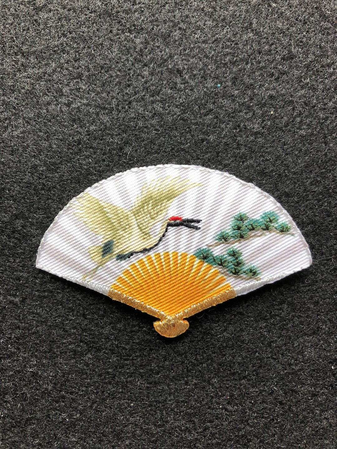 Applique - Asian Fan With a Heron and Embroidered Details Iron On - Etsy