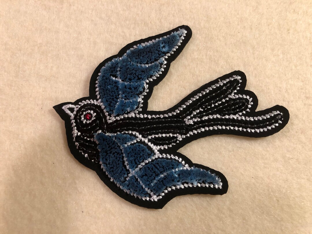 Applique - Plush Blue Bird With Metallic Silver Detail Iron On - Etsy