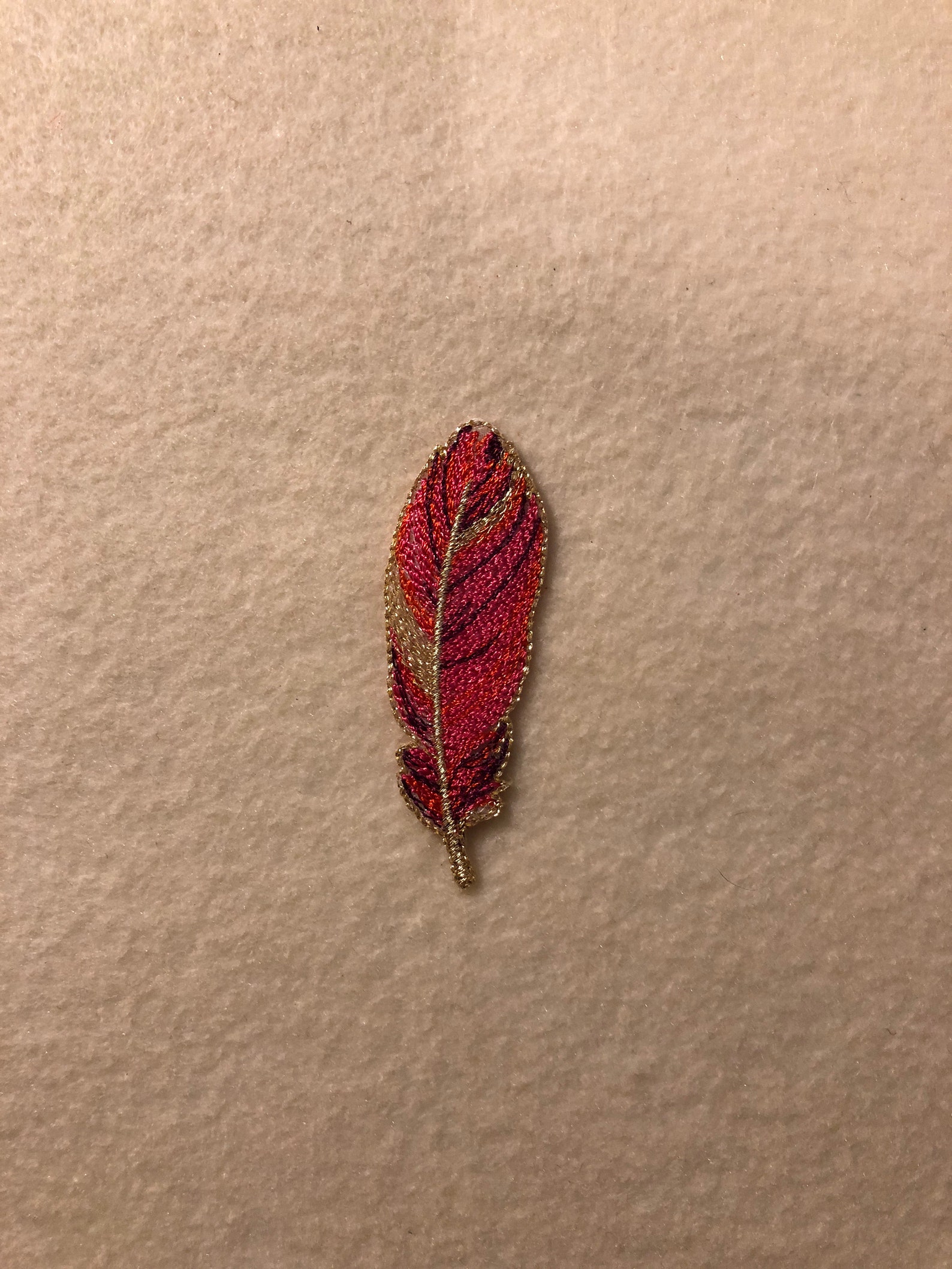 Appliqué - Elegant Embroidered Feather in Magenta, Red and Metallic ...