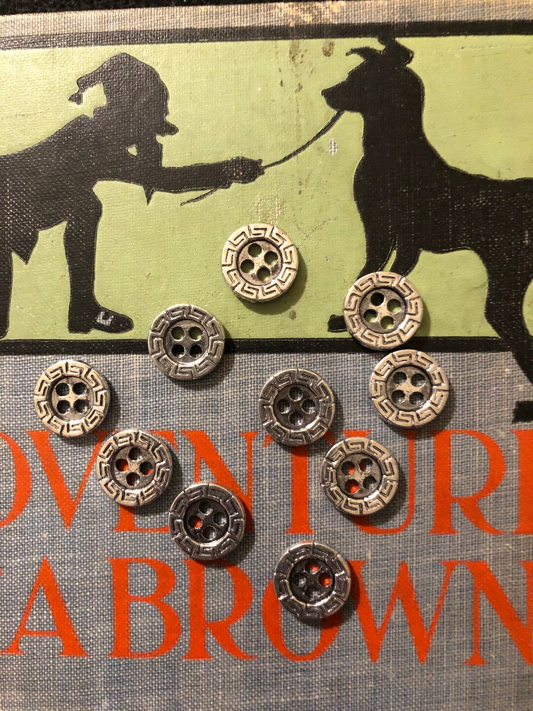 Antique Silver Finished Metal Buttons With Greek Key Border Set of 10 ...