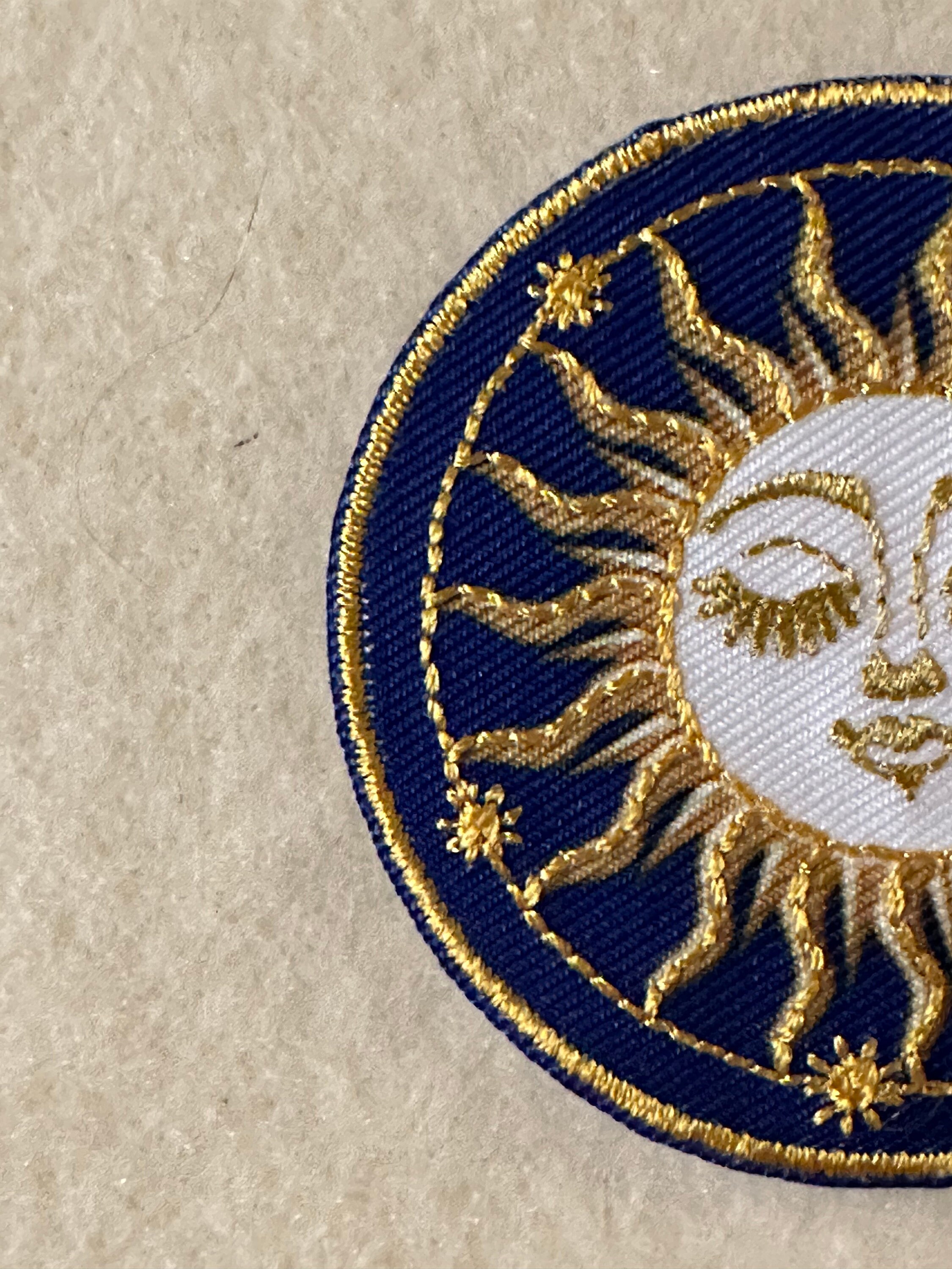 Applique - Celestial Sun Face on Navy Blue With Metallic Gold Detail ...