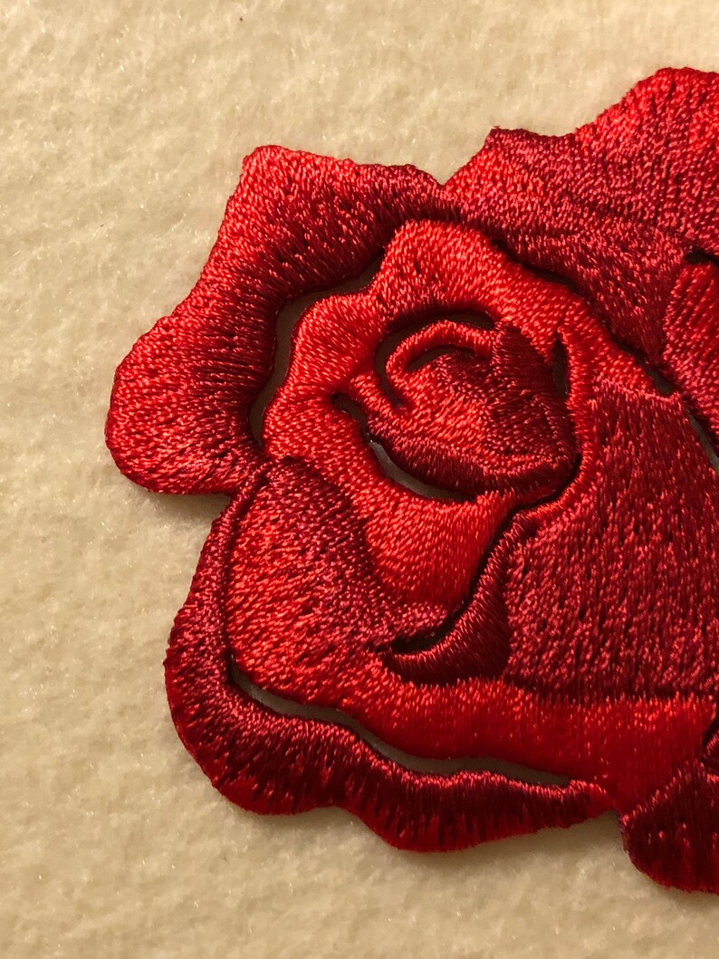 Appliqué - Red Embroidered Rose - Iron On - Etsy