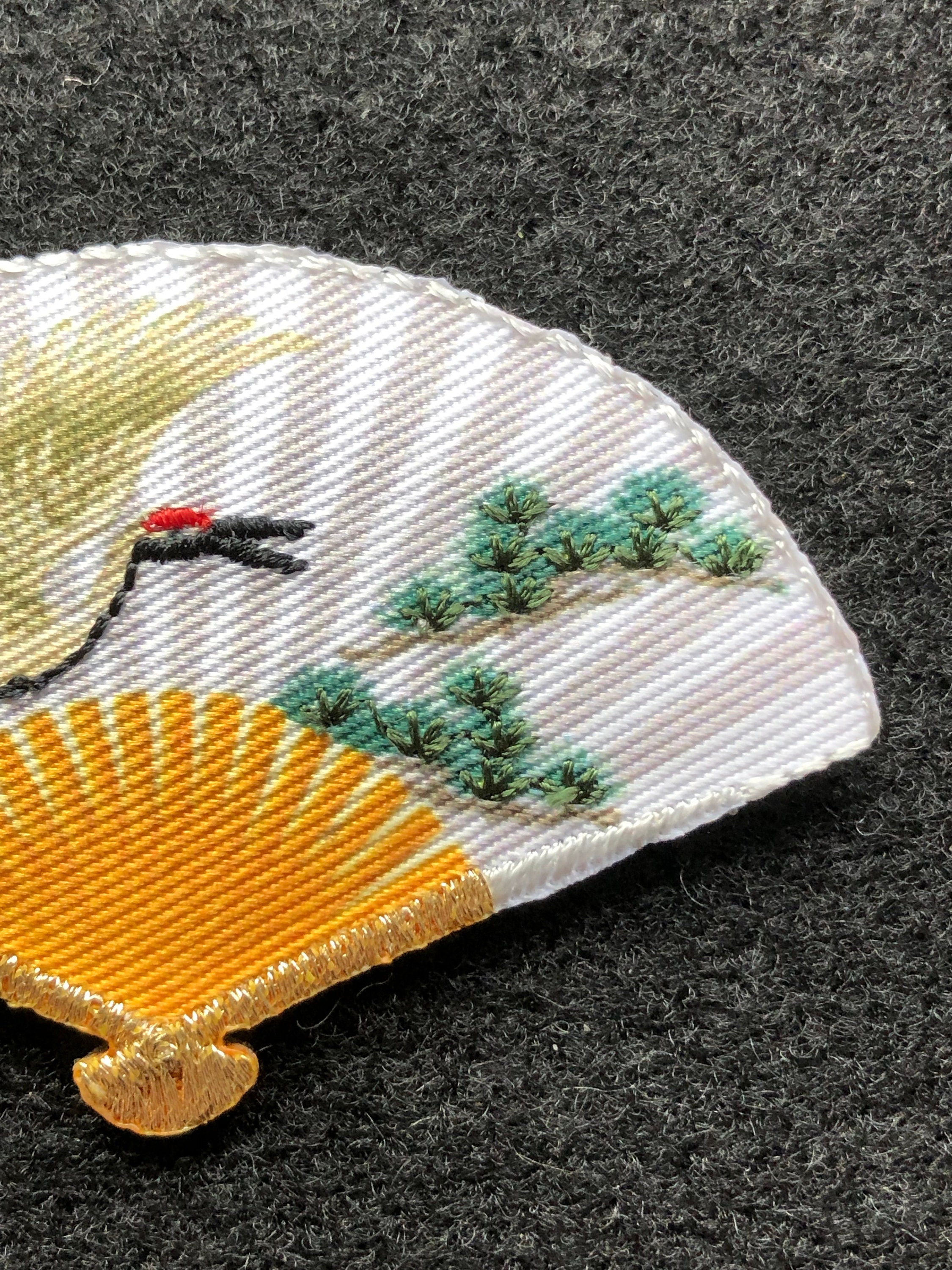 Applique - Asian Fan With a Heron and Embroidered Details Iron On - Etsy