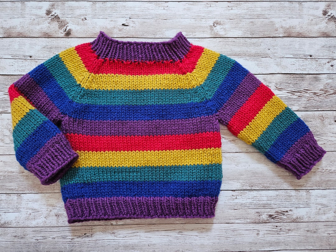 Hand and Machine Knitted Rainbow Baby Jumper in Size 3-6months - Etsy