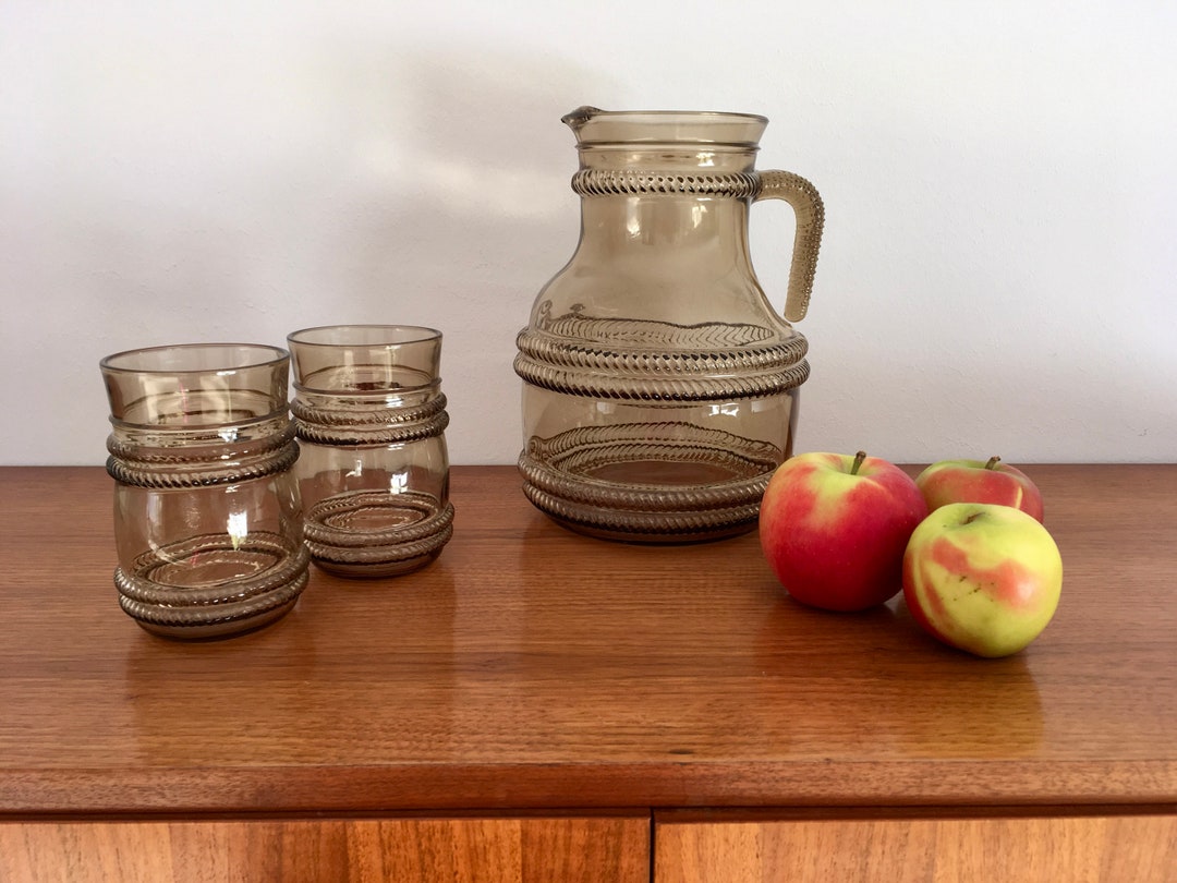 Vintage Juice Jug 2 Glasses, Water Jug, Glass Jug Vintage, Original 70s ...