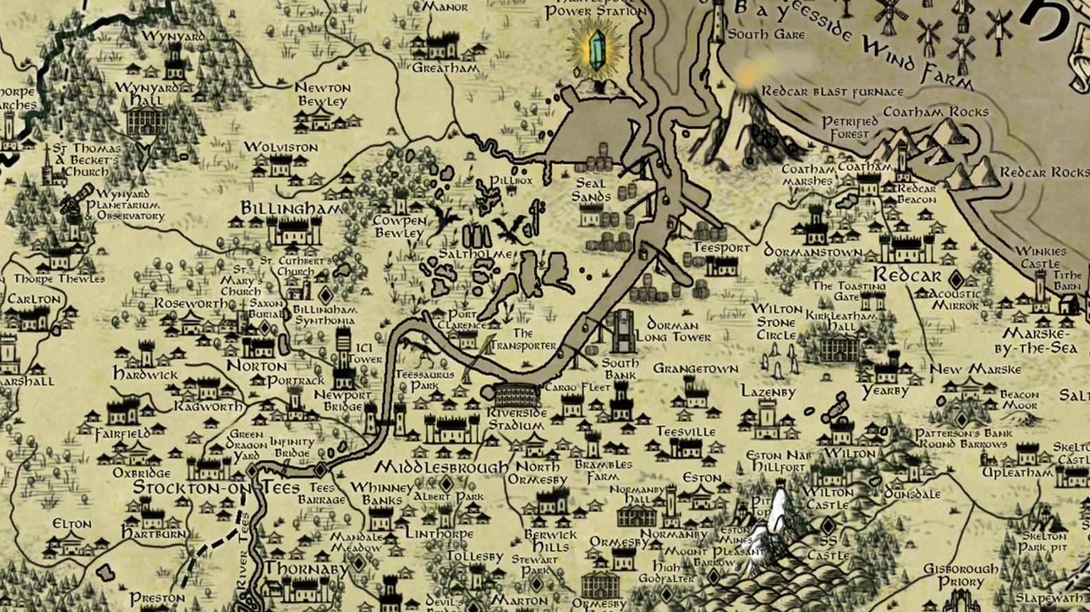 Teesside Fantasy Canvas Teesside Wall Art Middlesbrough Map - Etsy