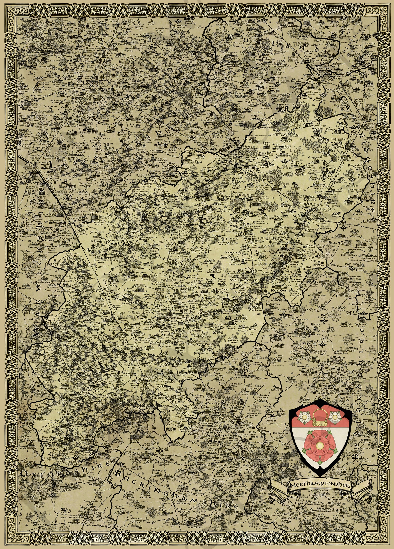 Northamptonshire Canvas, Northampton Fantasy Map, Kettering Print ...
