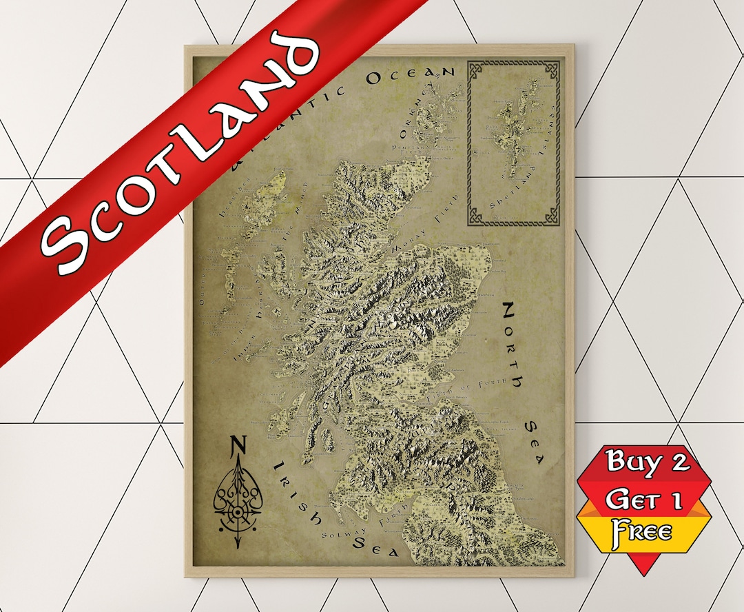 Scotland Fantasy Map, A3 A2 A1 Scottish Poster, Scotland Print ...