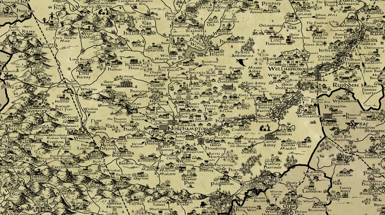 Northamptonshire Canvas, Northampton Fantasy Map, Kettering Print ...