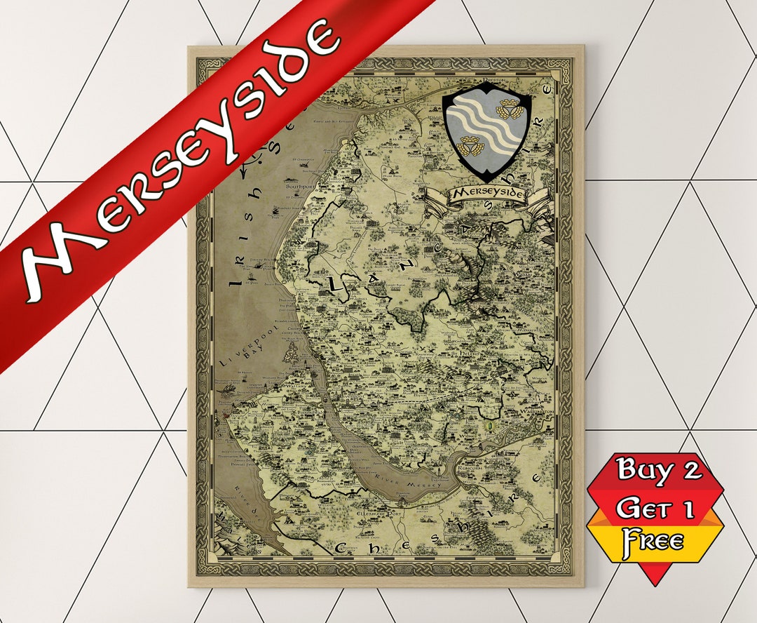 Merseyside Print, Fantasy Map Poster, Merseyside Map, Geeky Gift for ...