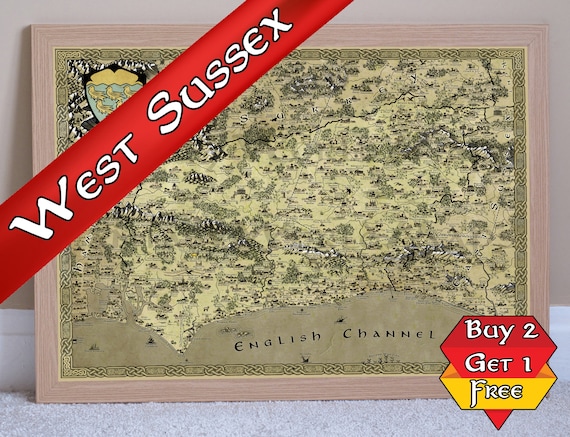 West Sussex Map West Sussex Print Sussex Fantasy Map Sussex Etsy Uk