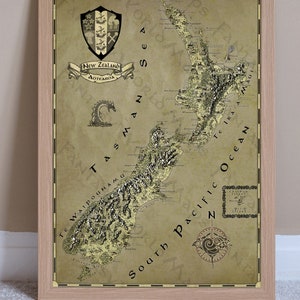 New Zealand Fantasy Map, New Zealand Poster, New Zealand Print, Geeky ...